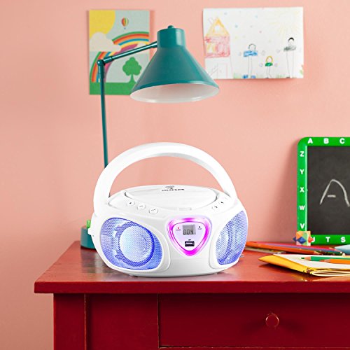 AUNA Roadie KIDS Boombox, Top loading CD Player, Bluetooth Connectivity for Smartphones, Easy AUX, USB, Radio and MP3 Connectivity, Portable, Plug in or Battery Powered, LED Display