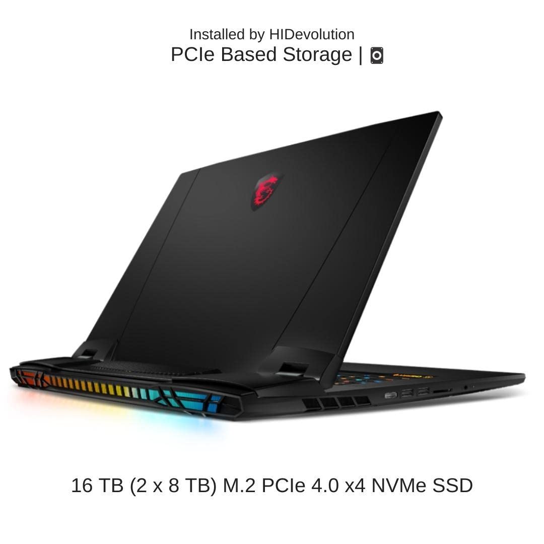 HIDevolution [2023] MSI Titan GT77HX 13VH 17.3" UHD 144Hz, 2.2 GHz i9-13980HX, RTX 4080, 128 GB DDR5 RAM, 16 TB PCIe SSD, Windows 11 Pro