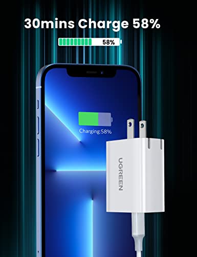 UGREEN 20W USB C Fast Charger with 3FT USB C to Lightning Cable MFi Certified Charging Cable, Foldable Charger Compatible for iPhone 14/13/12, iPad, AirPods Pro, and More