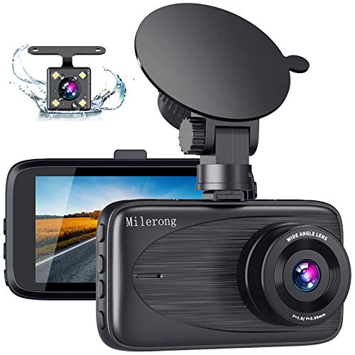 Dash Cam Front and Rear, Milerong 1080P FHD Dash Camera for Cars, 3" IPS Display Full HD170° Wide Angle Car Camera with Night Vision, G-Sensor, Loop Recording, Parking Monitor, Motion Detection, WDR