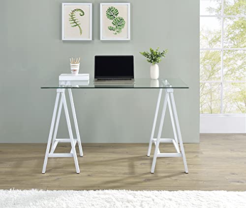 OSP Home Furnishings Middleton 47 Inch Desk with Clear Beveled Glass Top, White Base