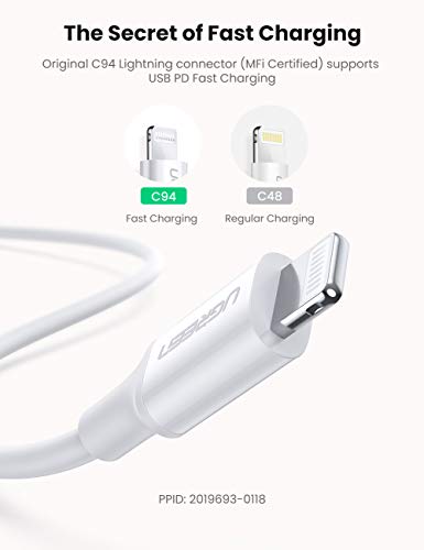 UGREEN 20W USB C Fast Charger with 3FT USB C to Lightning Cable MFi Certified Charging Cable, Foldable Charger Compatible for iPhone 14/13/12, iPad, AirPods Pro, and More
