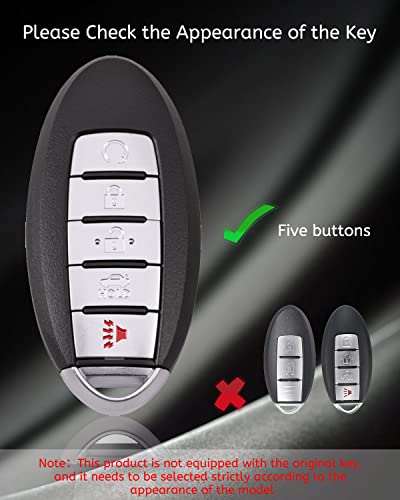 Key Fob Cover with Key Chain Only Fit for Nissan 5 Buttons Smart Key, Soft Silicone Full Protection and Metal Shell Smart Key Case, Silver