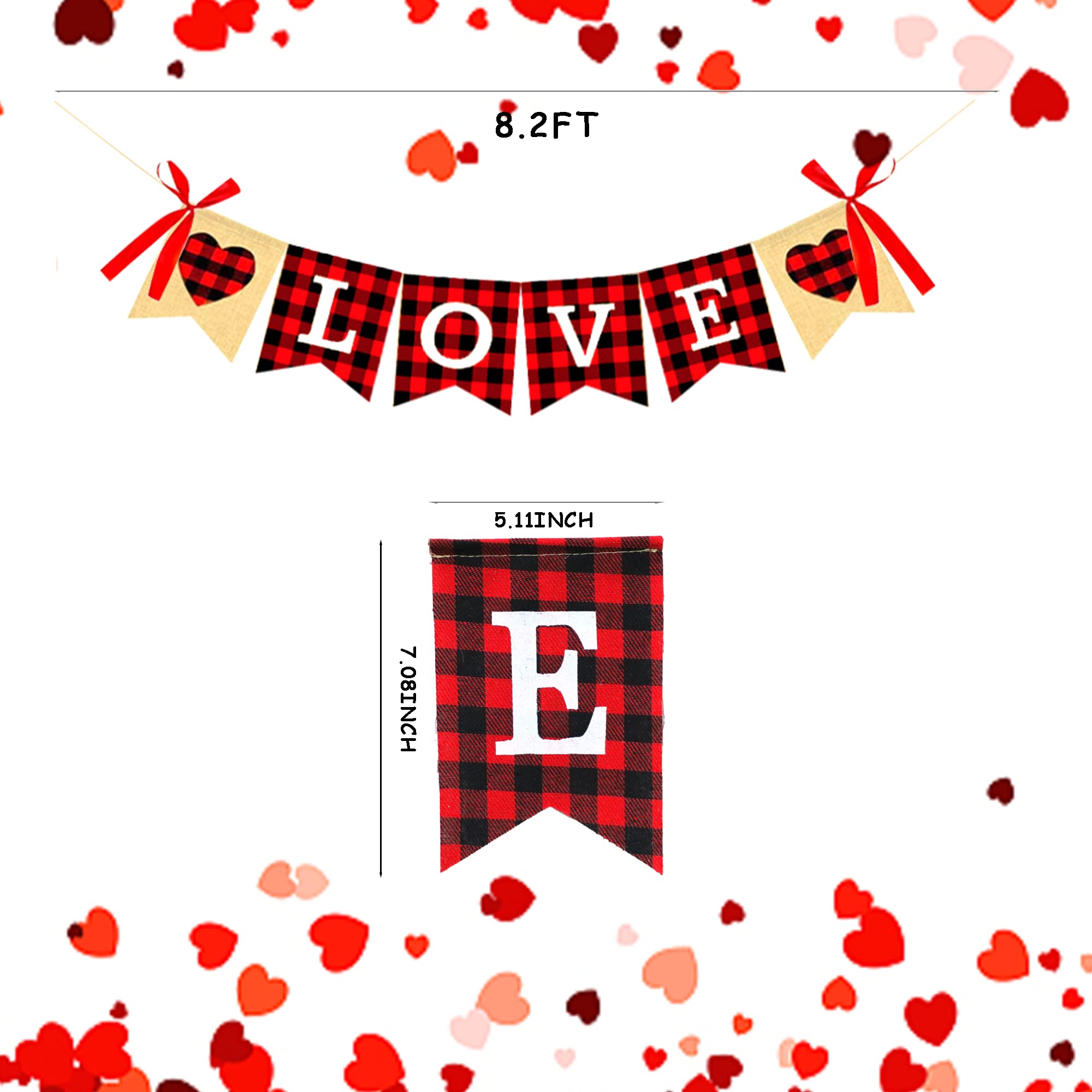 Gukuu&co Valentine's Day Decoration Buffalo Plaid Burlap Banner Red Love Signs for Wedding Anniversary Valentine's Decor