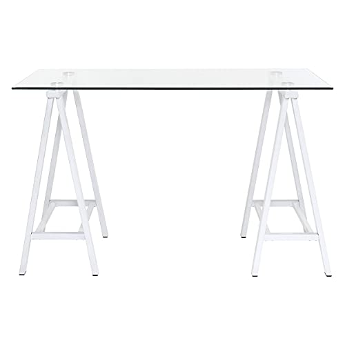 OSP Home Furnishings Middleton 47 Inch Desk with Clear Beveled Glass Top, White Base