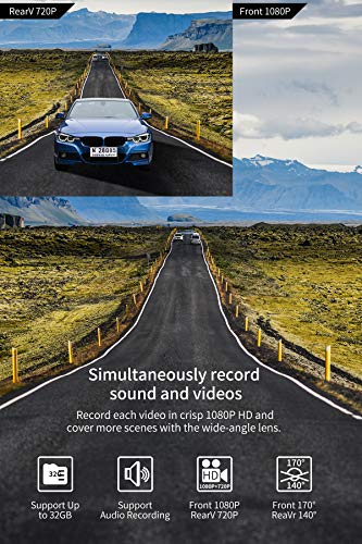 Dash Cam Front and Rear, Milerong 1080P FHD Dash Camera for Cars, 3" IPS Display Full HD170° Wide Angle Car Camera with Night Vision, G-Sensor, Loop Recording, Parking Monitor, Motion Detection, WDR