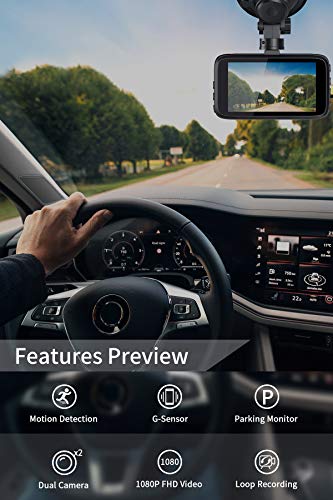 Dash Cam Front and Rear, Milerong 1080P FHD Dash Camera for Cars, 3" IPS Display Full HD170° Wide Angle Car Camera with Night Vision, G-Sensor, Loop Recording, Parking Monitor, Motion Detection, WDR