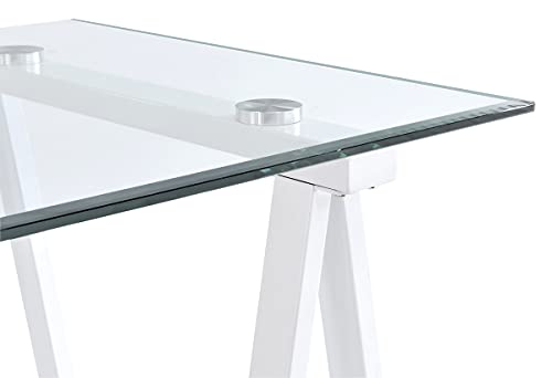 OSP Home Furnishings Middleton 47 Inch Desk with Clear Beveled Glass Top, White Base