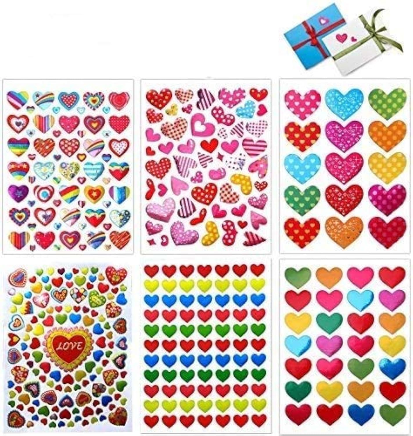 Love Heart Stickers, 60 Sheets Colorful Heart Decorative Stickers for Valentine's Day, Anniversaries, Wedding