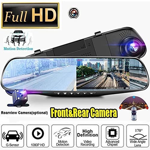 Besuso 4.3 Inch Car DVR Rearview Mirror Driving Video Recorder Lens Dash Camera 1080P IPS Front and Rear Camera Dash Cam