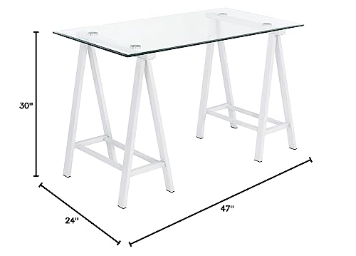OSP Home Furnishings Middleton 47 Inch Desk with Clear Beveled Glass Top, White Base