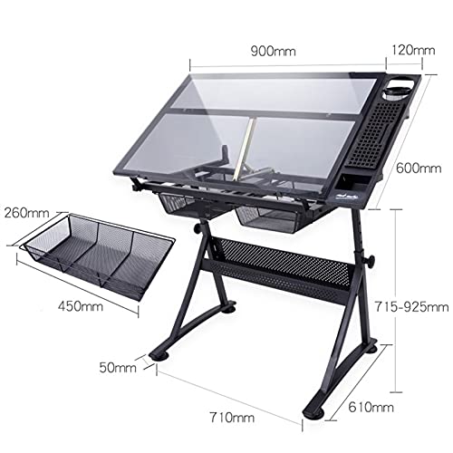 EESHHA Drawing Table Drafting Desk, Adjustable Glass Drafting Table,Versatile Art Study Table,with Storage Drawers,Art Studio Design Sketching Painting Work Station