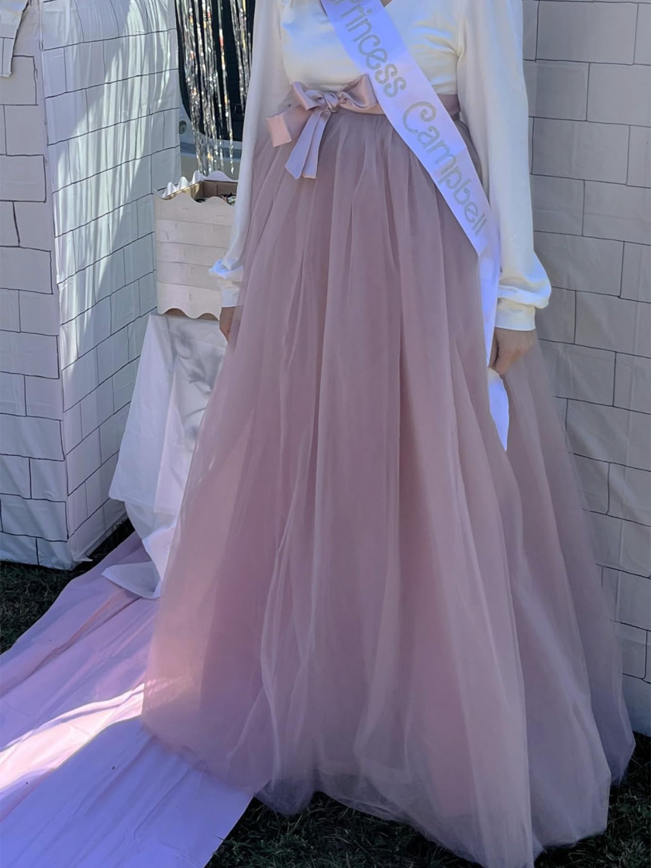EllieHouse Womens Long Tutu Party Evening Tulle Skirt Dusty Pink Size L PC05