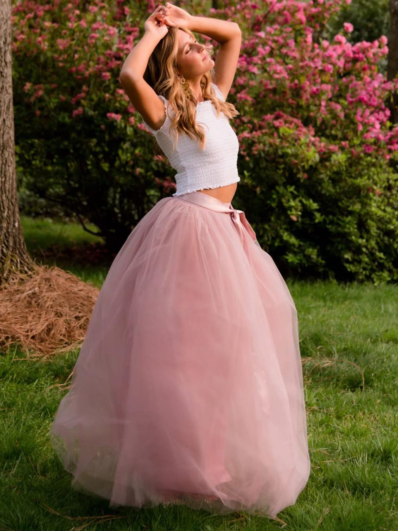 EllieHouse Womens Long Tutu Party Evening Tulle Skirt Dusty Pink Size L PC05