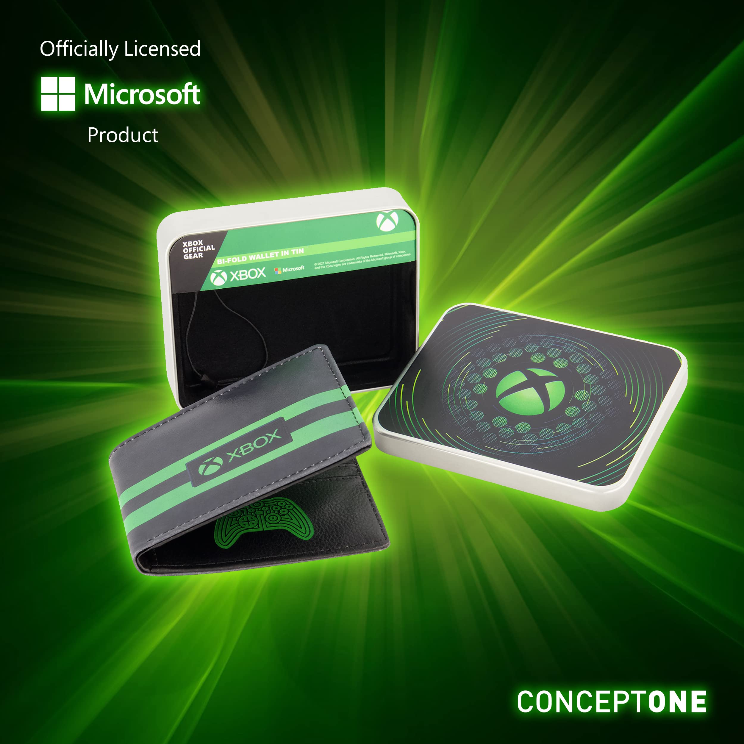 Concept One Microsoft Xbox Bifold Wallet, Slim Wallet with Decorative Tin for Men and Women, Multi