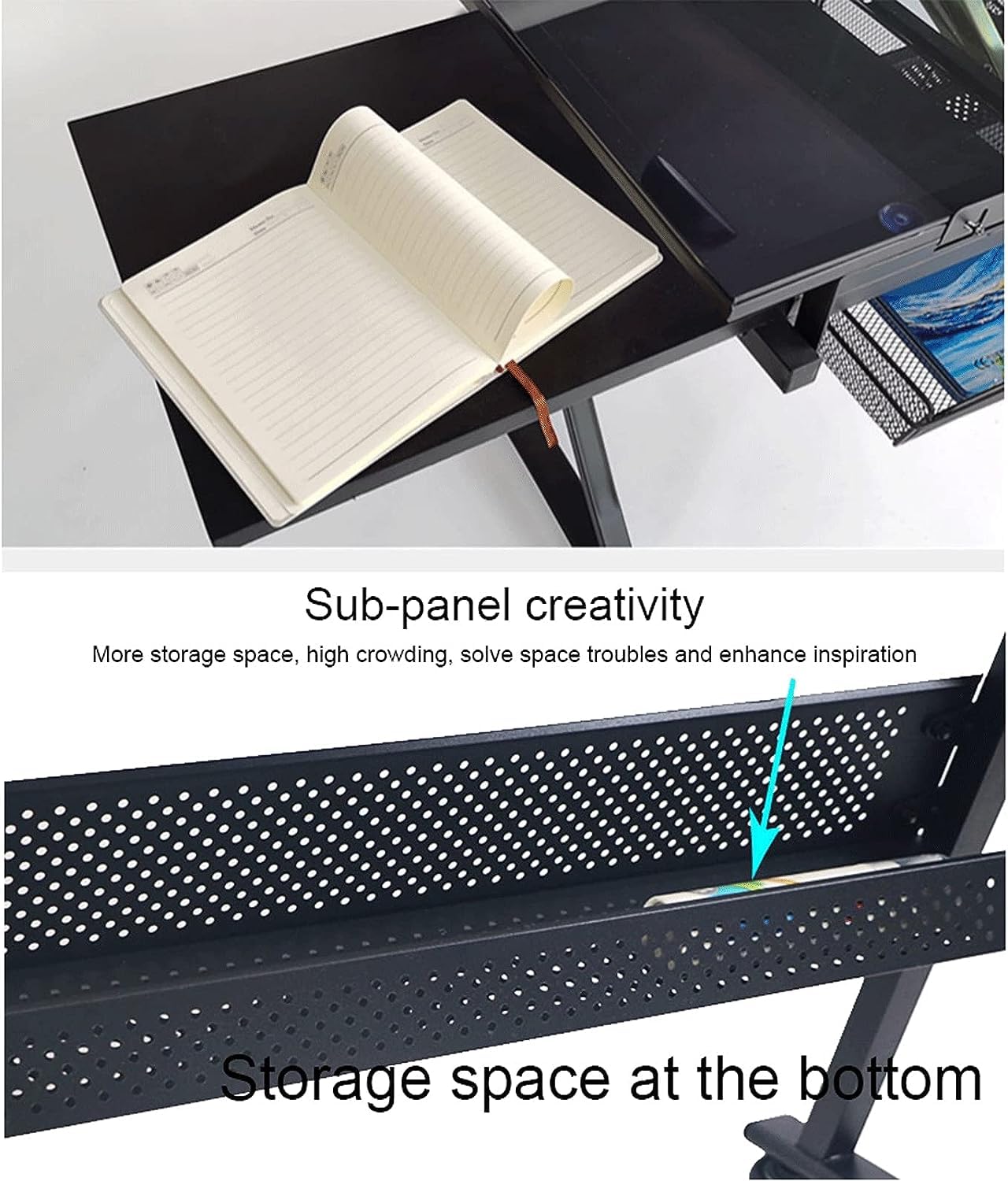 XiVue Adjustable Glass Drafting Table,Versatile Art Study Table,with Storage Drawers,Art Studio Design Sketching Painting Work Station