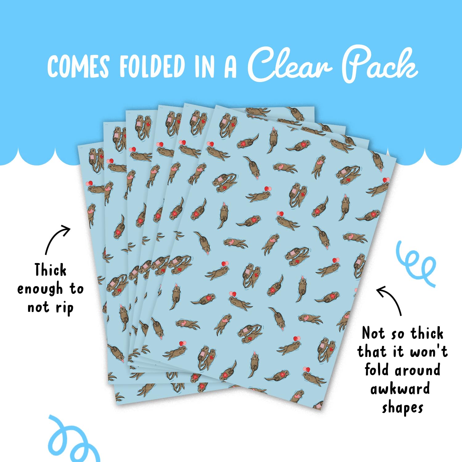 CENTRAL 23 6 Wrapping Paper Sheets - Birthday Otters - Blue Gift Wrap for Men Women - Friends Wrapping Paper - Valentines Day Wrapping Paper For Him Her - Comes with Stickers