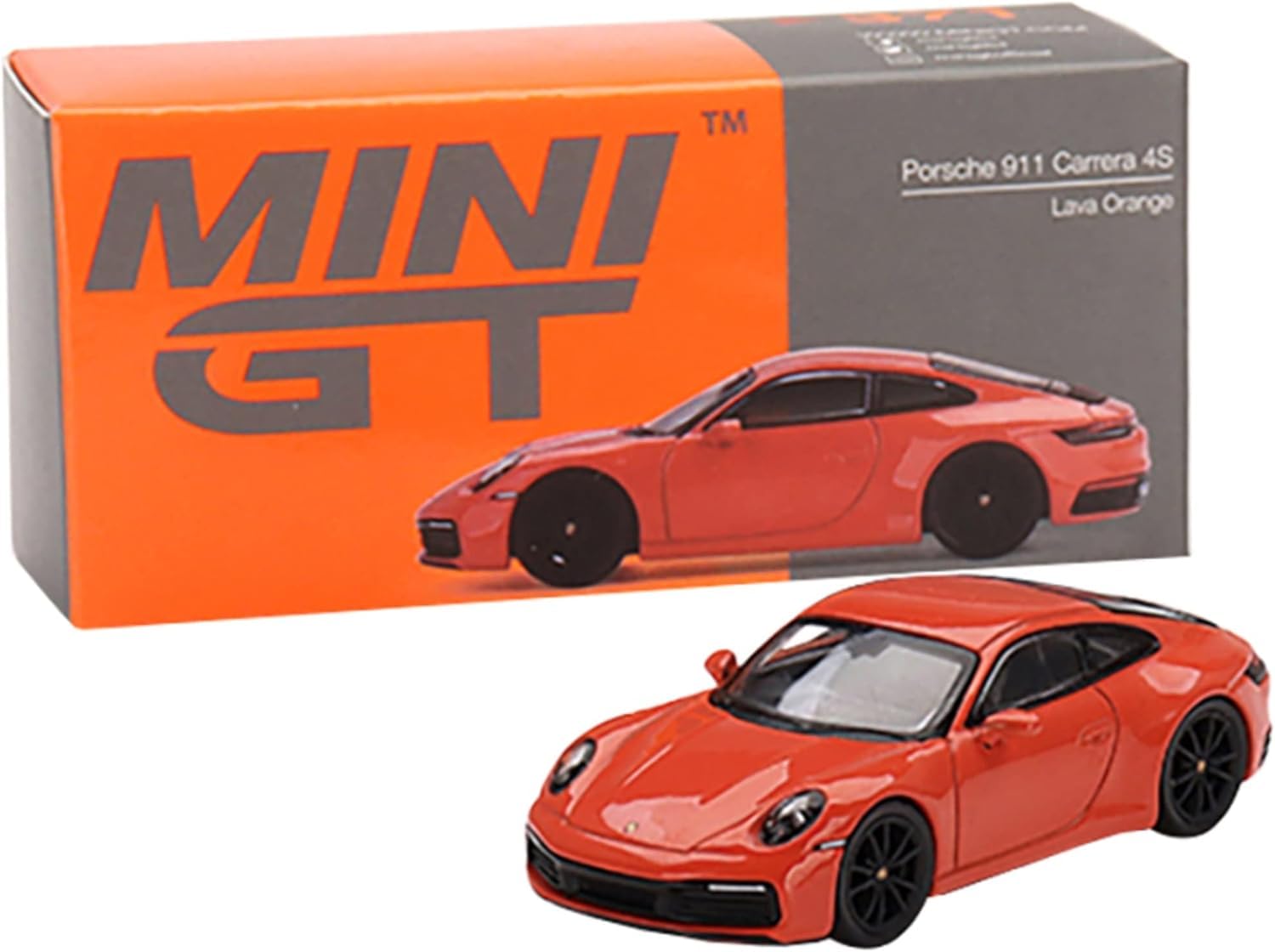 True Scale Miniatures Model Car Compatible with Porsche 911 (992) Carrera 4S Lava Orange Limited Edition 1/64 Diecast Model Car MGT00371
