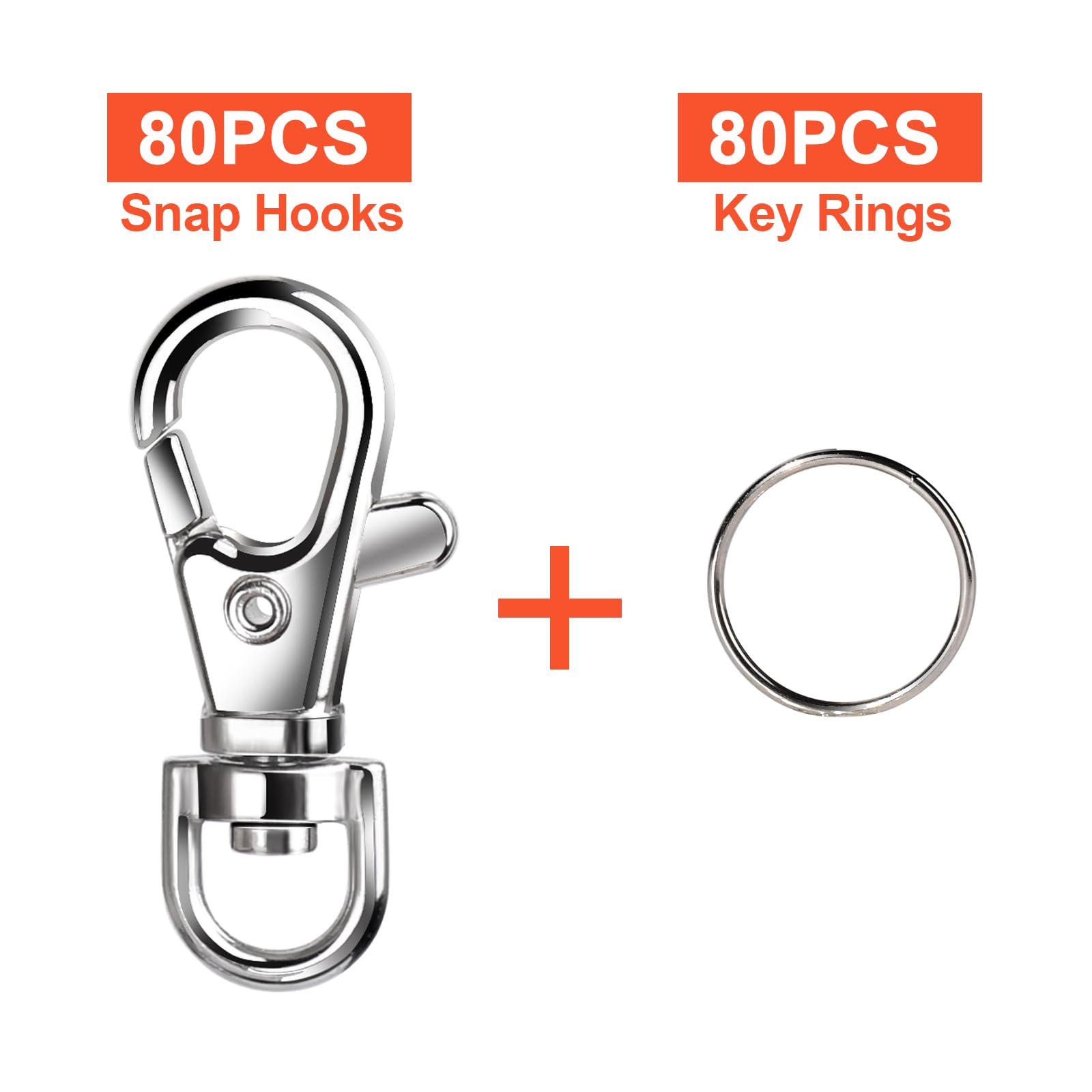 160PCS Metal Swivel Clasps Lanyard Snap Hook with Key Ring, LEOBRO 80PCS Swivel Snap Hooks Lobster Claw Clasp and 80PCS Key Rings Jump Ring for Keychains, Lanyard, Key, Charm, Jewelry, Art Crafts