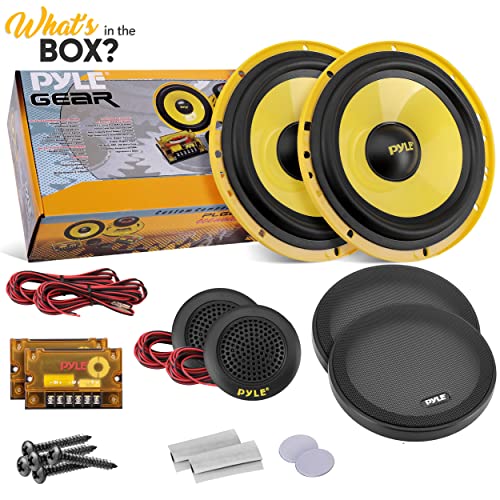 Pyle 2Way Custom Component Speaker System 6.5β 400 Watt Component with Electroplated Plastic Basket, Butyl Rubber Surround & 40 Oz Magnet Structure Wire Installation Hardware Set Included Pyle PLG6C,Yellow