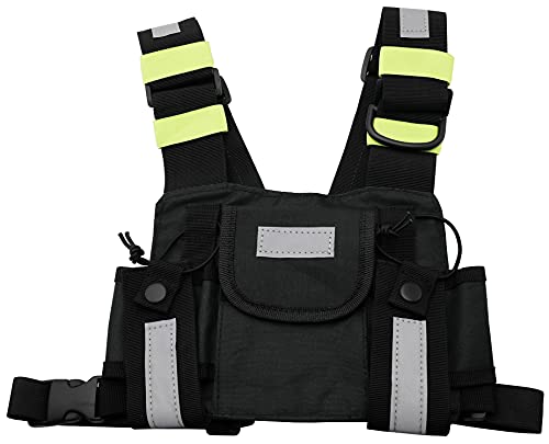 GoodQbuy Universal radio chest harness Rig Bag Pocket Pack Holster Vest Fluorescent green for Two Way Radio Walkie Talkie (Rescue Essentials)