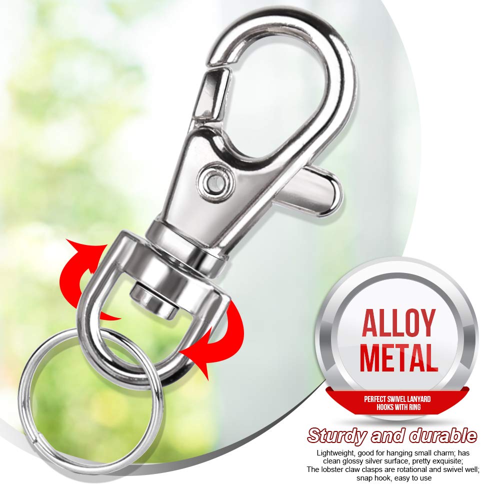 160PCS Metal Swivel Clasps Lanyard Snap Hook with Key Ring, LEOBRO 80PCS Swivel Snap Hooks Lobster Claw Clasp and 80PCS Key Rings Jump Ring for Keychains, Lanyard, Key, Charm, Jewelry, Art Crafts
