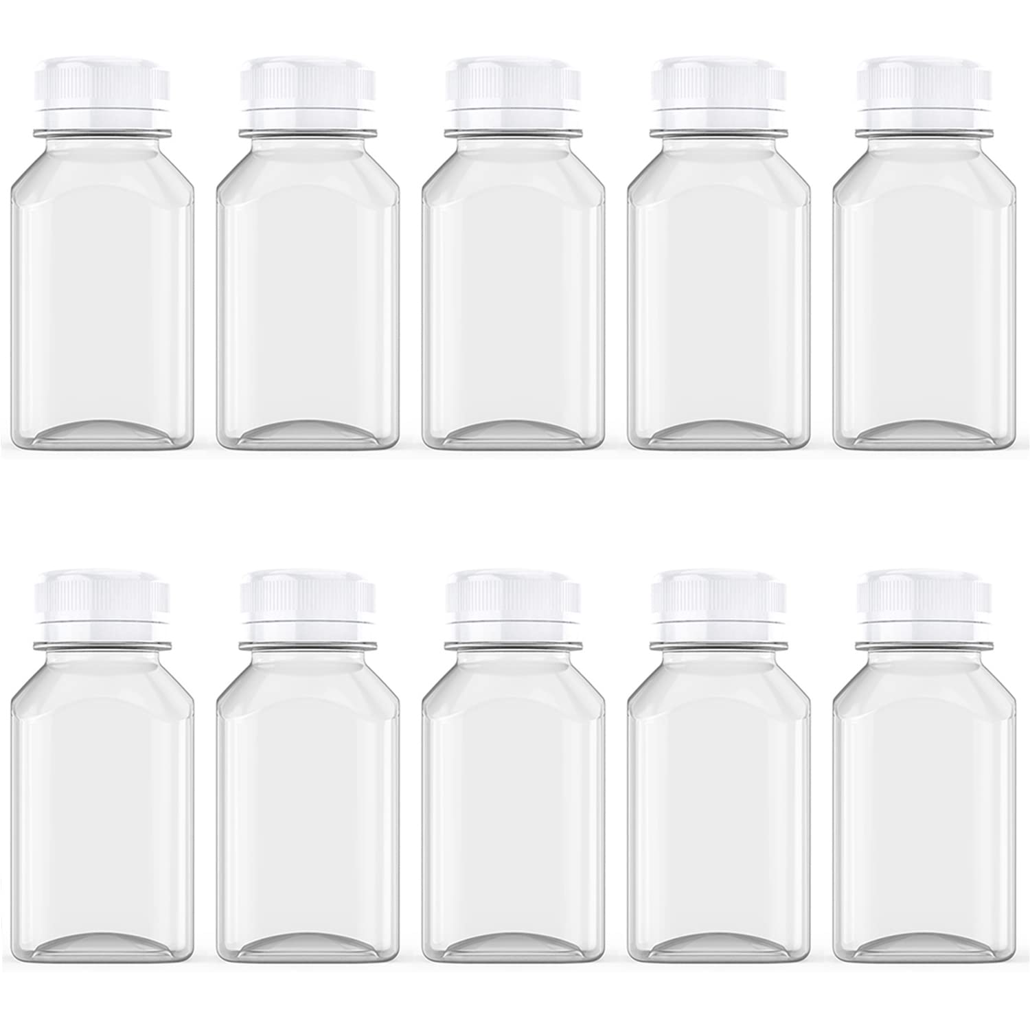 10 Pcs 5 Ounce Juice Bottles Plastic Milk Bottles Bulk Beverage Containers with Tamper Evident Caps Lids White for Milk, Juice, Drinks and Other Beverage Containers
