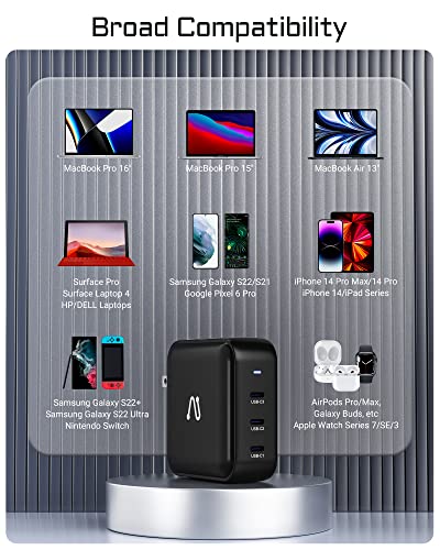 140W USB C Charger, PD3.1 GaN 3Port Type C Wall Charger Fast Charging Station Adapter, PD 100W PPS Charger Block for MacBook Pro 16"/Air, iPhone 14 Pro Max, Galaxy S22/S21,Tablet,Laptop-Black