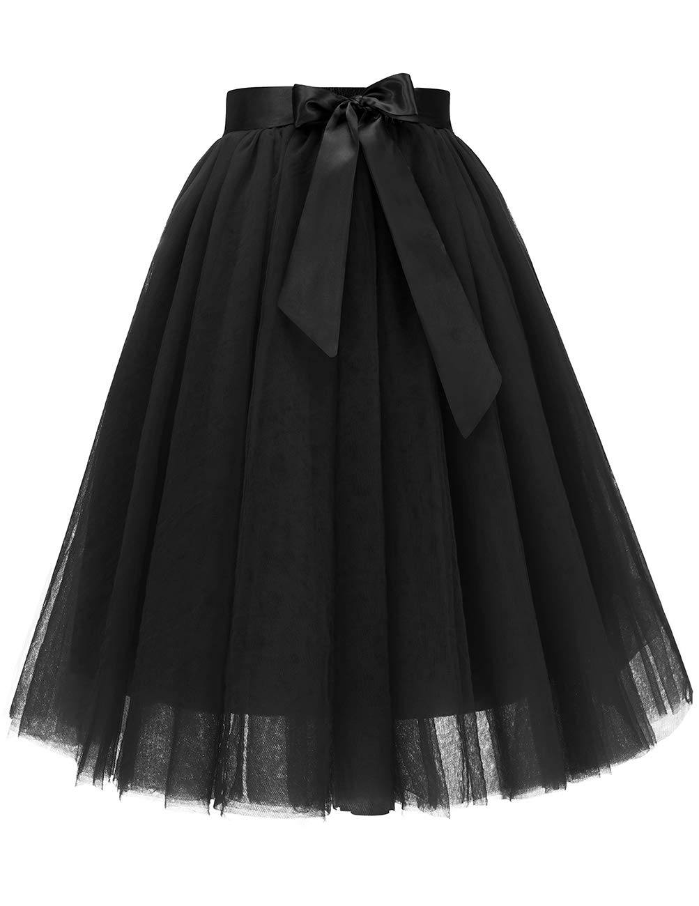 Black Tulle Skirt for Women 6 Layers Elastic Waistband Prom Party Dress Black S