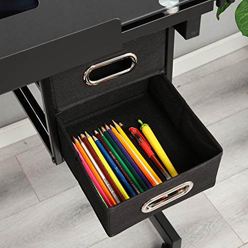 sogesfurniture Adjustable Glass Drafting Table, Versatile Art Craft Station Study Table, Tabletop Adjustable Art/Craft Desk with 4 Rolling Wheels and Slide Drawers for Home Office, Black