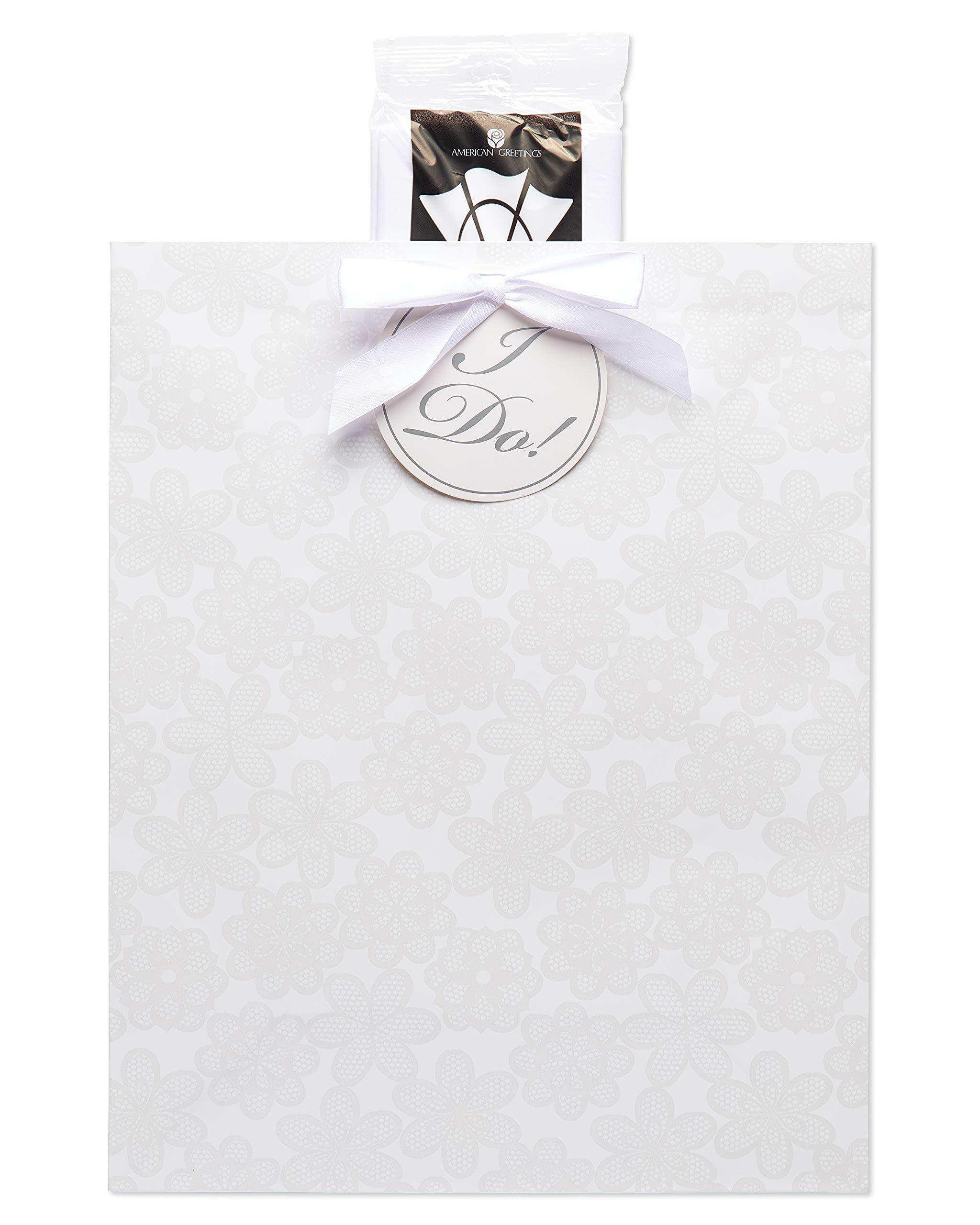 American Greetings 15.5" Extra Large Gift Bag with Tissue Paper (White Lace) for Weddings, Bridal Showers and Bachelorette Parties (1 Bag, 6 Sheets)