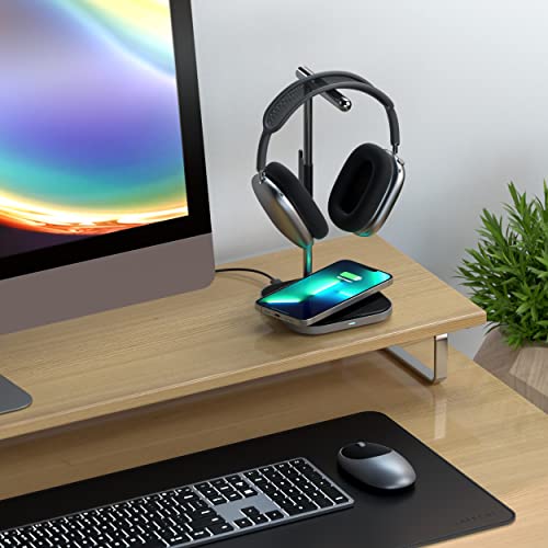 Satechi 2-in-1 Headphone Stand with Wireless Charger β USB Type-C Output Port and Magnetic Wireless Charger β Compatible with iPhones and Other Qi-Enabled Devices