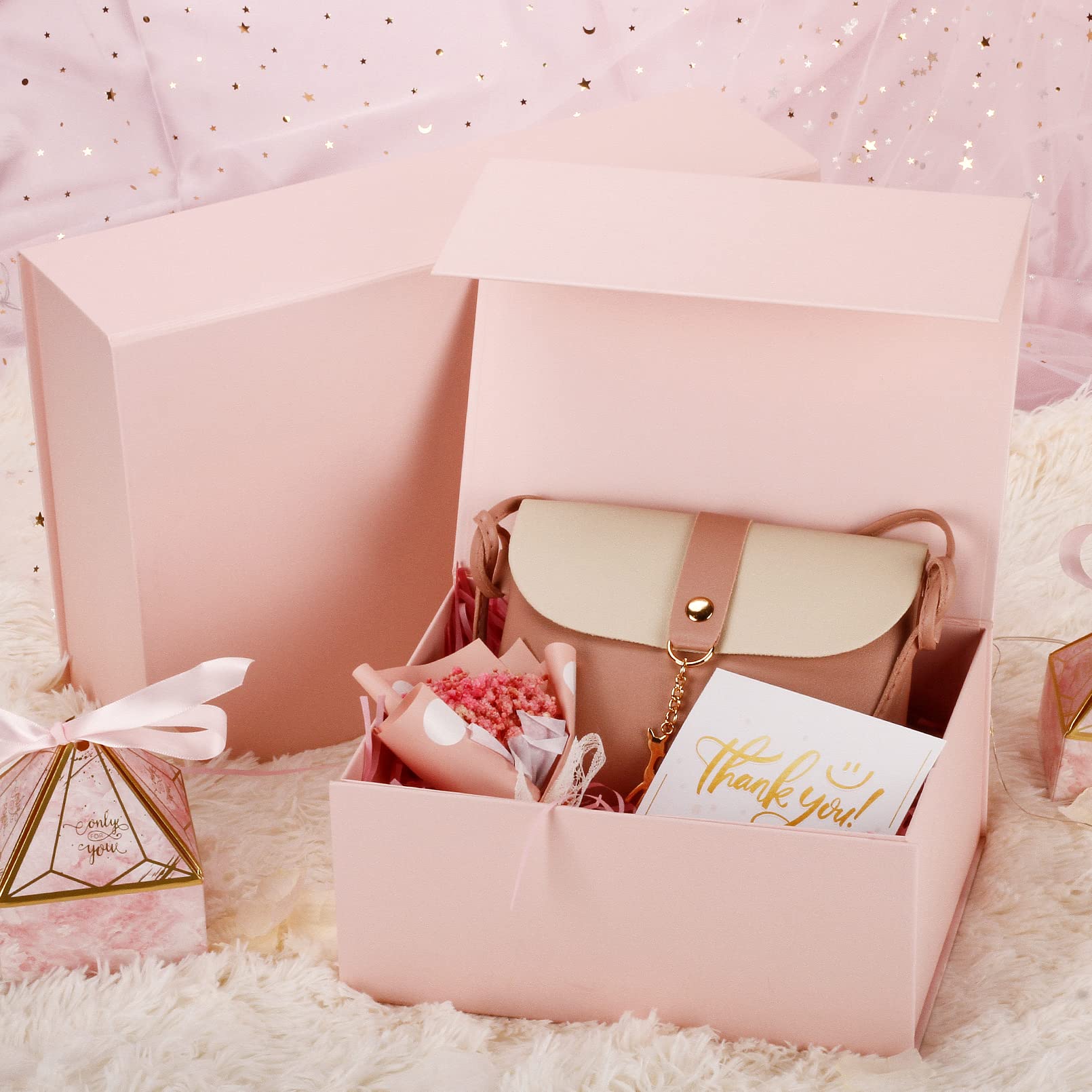 MOYEUPAC Gift Box 9" X 7" X 4" with Magnetic Closure Lid for Gift Packaging, Gift Box for Father's Day, Mother's Day, Presents Christmas and Various Holidays (Pink)