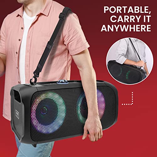 Pyle Wireless Portable Bluetooth Boombox Speaker - 500W Rechargeable Boom Box Speaker Portable Barrel Loud Stereo System - Flashing LED, FM Radio/Aux/MP3/USB Flash Drive/Micro SD, & 1/4 in -PPHP652B