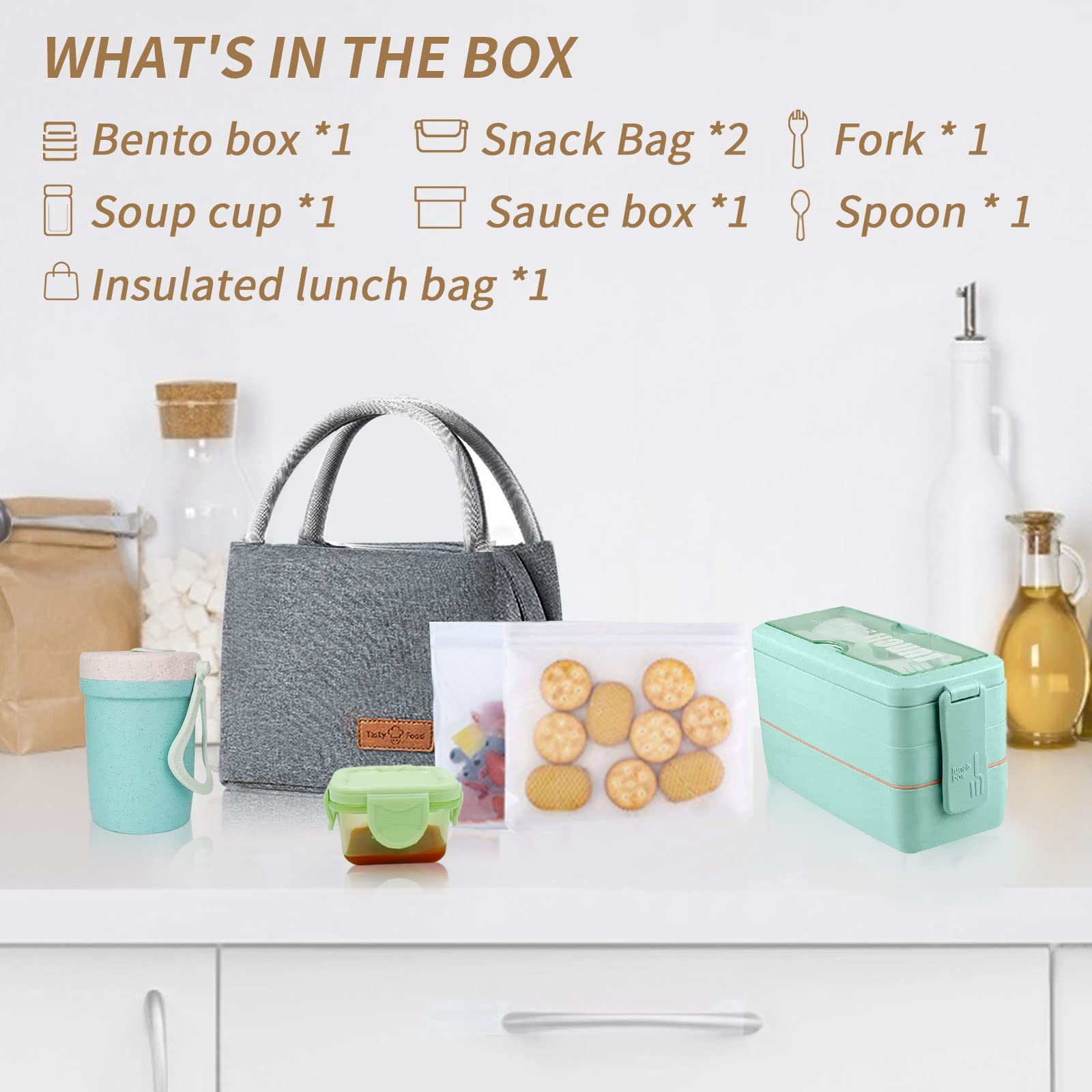 DearHomie 30 PCs Bento Box Upgrade Japanese Lunch Box Kit,3 Layer Stackable Leakproof Lunch Box Containers with Accessories,Wheat Straw Bento Lunch Box for Kids and Adults