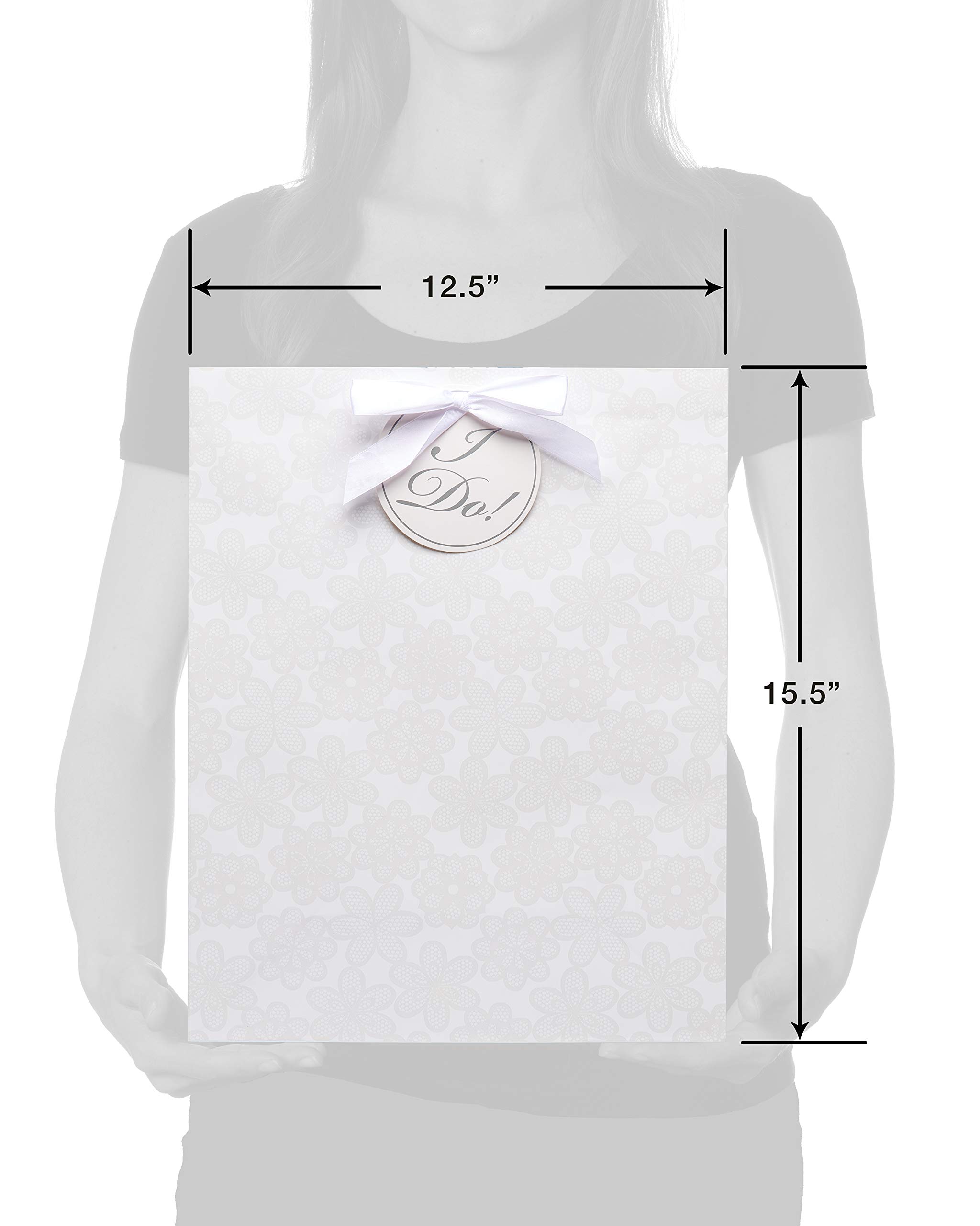 American Greetings 15.5" Extra Large Gift Bag with Tissue Paper (White Lace) for Weddings, Bridal Showers and Bachelorette Parties (1 Bag, 6 Sheets)
