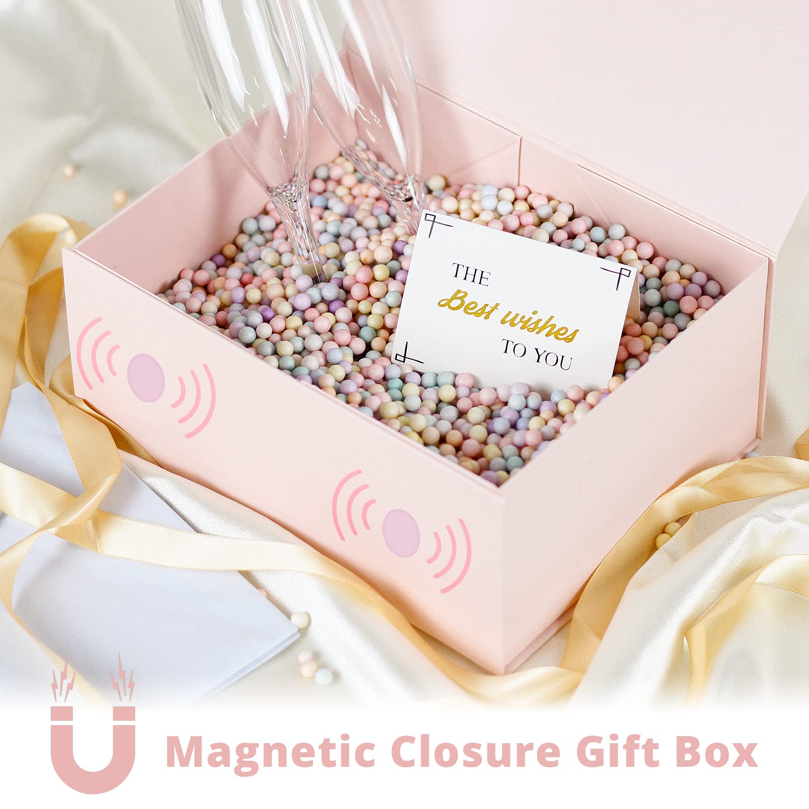 MOYEUPAC Gift Box 9" X 7" X 4" with Magnetic Closure Lid for Gift Packaging, Gift Box for Father's Day, Mother's Day, Presents Christmas and Various Holidays (Pink)