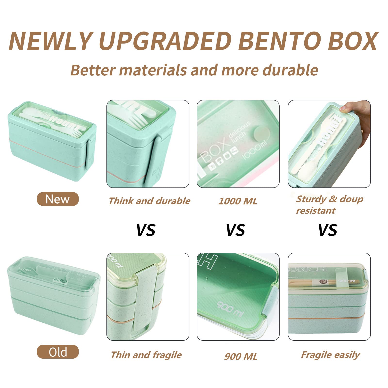 DearHomie 30 PCs Bento Box Upgrade Japanese Lunch Box Kit,3 Layer Stackable Leakproof Lunch Box Containers with Accessories,Wheat Straw Bento Lunch Box for Kids and Adults