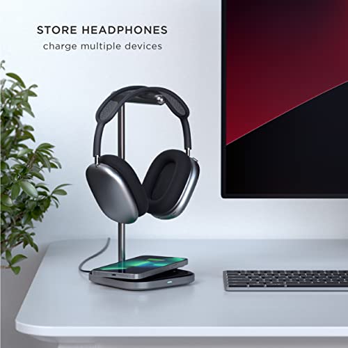 Satechi 2-in-1 Headphone Stand with Wireless Charger β USB Type-C Output Port and Magnetic Wireless Charger β Compatible with iPhones and Other Qi-Enabled Devices