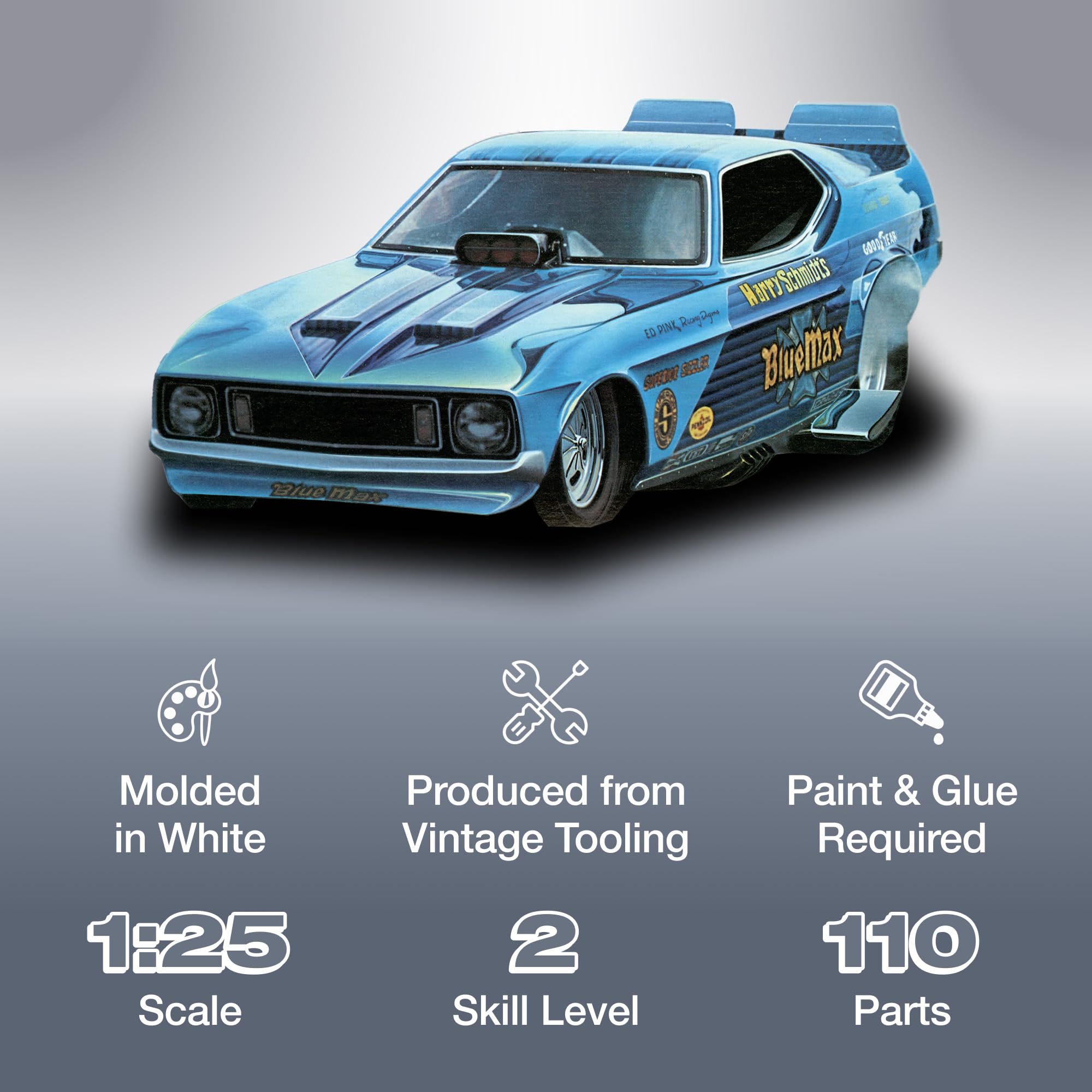 MPC Blue Max Long Nose Mustang Funny Car 1:25 Scale Model Kit