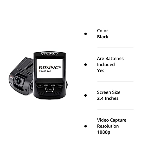 Rexing V1 Basic Dash Cam 1080P FHD DVR Car Driving Recorder, 2.4" LCD Screen 170°Wide Angle, G-Sensor, WDR, Parking Monitor, Loop Recording