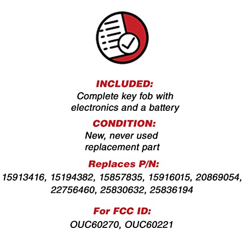2X KeylessOption Remote Key Fob for GM (15913416, 15194382, OUC60270)