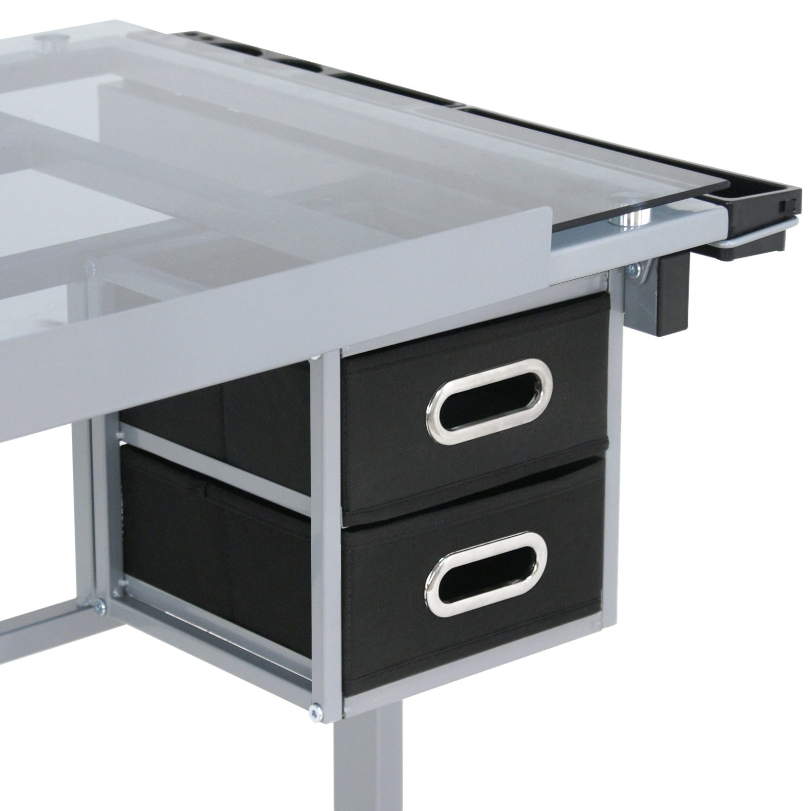 F2C Rolling Drawing Desk Craft Station Art Craft Hobby Drafting Table Desk Glass Top with Drawers