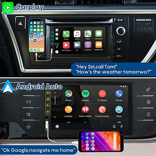 Double Din Car Stereo Compatible with Carplay and Android Auto ,7 Inch 1080P HD Touch Screen Radio,Mirror Link, Backup Camera, Steering Wheel, Bluetooth, FM,USB/AUX Port. (Wired Carplay)