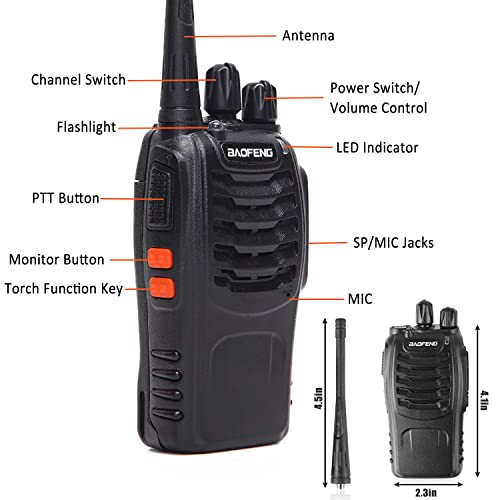 BAOFENG BF-888S Rechargeable Walkie Talkies for Adults, Handheld Two Way Radios Long Range with Earpiece and Mic, Wireless Walkie Talkie with Li-ion Battery and Charger, Walky Talky(2 Pack)