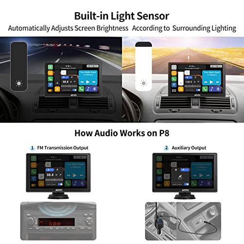 ATOTO P8 Portable 7'' QLED Display Car Radio, with HD 1080P Rear DVR Cam, On-Dash Camera Input, Wireless Carplay & Wireless Android Auto, Remote Control, WDR & Auto Dimmer, AUX/FM Output, P807SD-RC