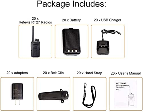 Retevis RT27 Walkie Talkies Long Range,Rechargeable Two Way Radios,USB Charger Base Fall Resistant Simple,Hands Free 2 Way Radio for Work,Hotel School Healthcare(20 Pack)