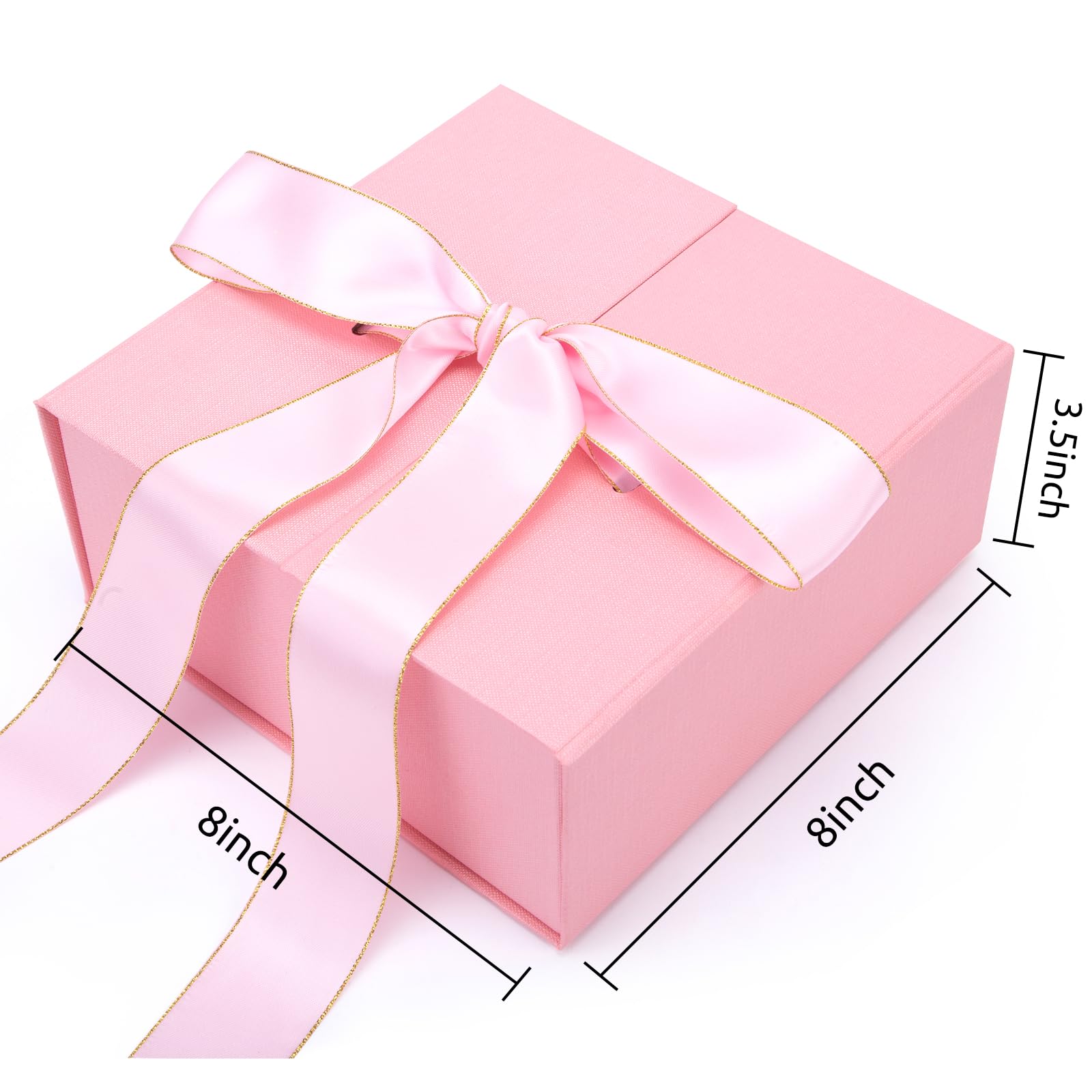 JOHOUSE Pink Gift Box, 8inch Large Gift Box with Lid Ribbon Square Gift Box for Wedding Birthday Anniversary Valentine's Day Baby Shower