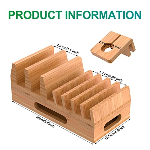 Pezin & Hulin Bamboo Charging Station Organizer for Multiple Devices & Wood Desktop Docking Charging Stand Such As Cell Phone, Tablets, Phone Case and Watch Stand (No USB Charger)