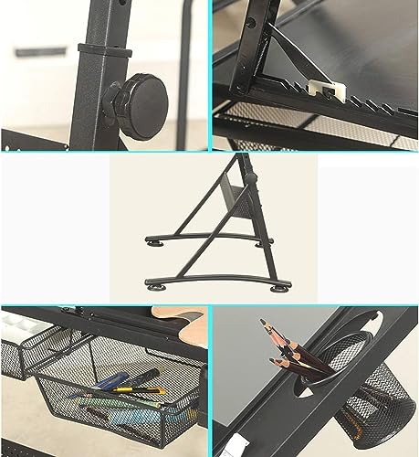 XiVue Drafting Table with Storage, Height Adjustable Tiltable Art Desk, Glass Panel Drawing Desk, for Work Study Painting Craft Table